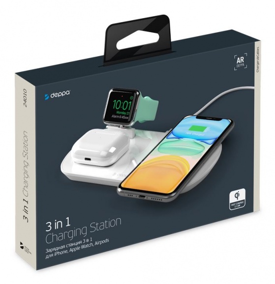 Беспроводное зарядное устройство Deppa 3 в 1: iPhone, Apple Watch ...