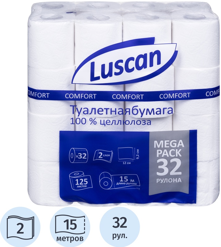 Туалетная бумага Luscan Comfort Megapack 2-сл, 32 рул/уп 1592211КТ — купить по низкой цене в ...