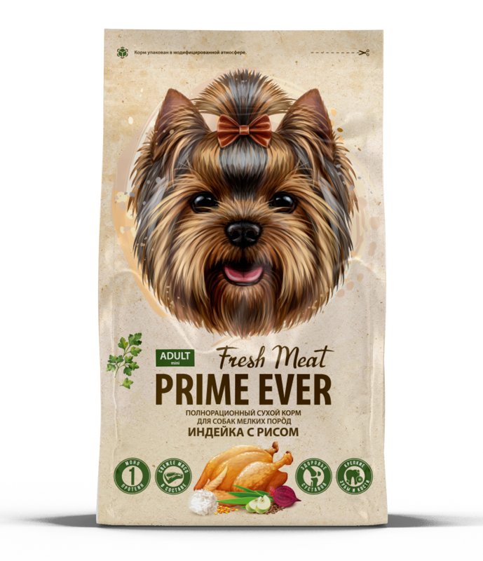 Корм сухой Prime Ever Fresh Meat Adult Dog Mini Индейка с рисом ...