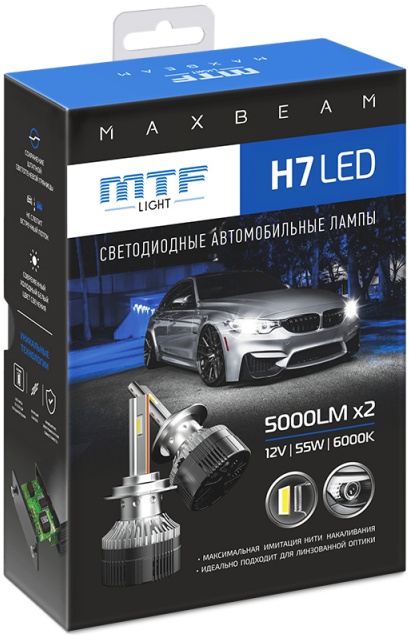 Светодиодные лампы MTF Light, серия MaxBeam, H7, 12V, 55W, 5000lm ...