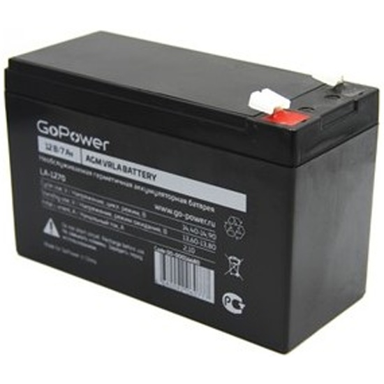 Аккумулятор свинцово-кислотный GoPower LA-1270 12V 7Ah клеммы T2/ F2 ...