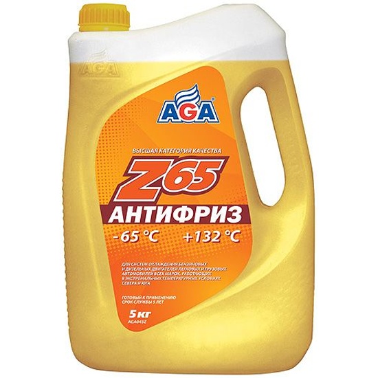 Антифриз-готовый AGA Z65 жёлтый, -65С, 5 кг, AGA043Z — купить по низкой ...