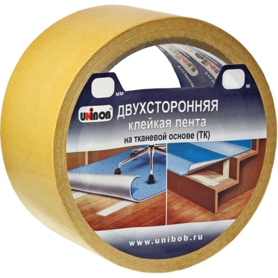 Клейкая лента двусторонняя Unibob 38 мм х 10 м, тканевая основа ...