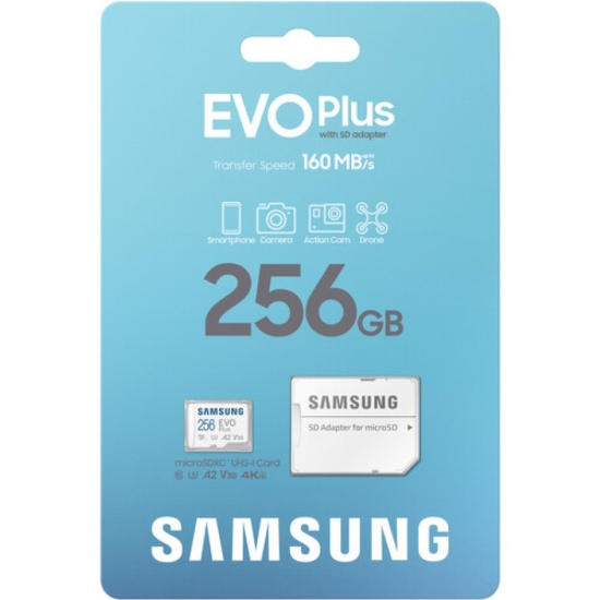 Карта памяти microSDXC 256Gb Samsung EVO Plus UHS-I U3 V30 A2 + ADP 160 ...