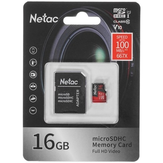 Карта памяти Netac P500 PRO microSDHC 16GB Сlass 10 UHS-I 100MB/s + ADP ...