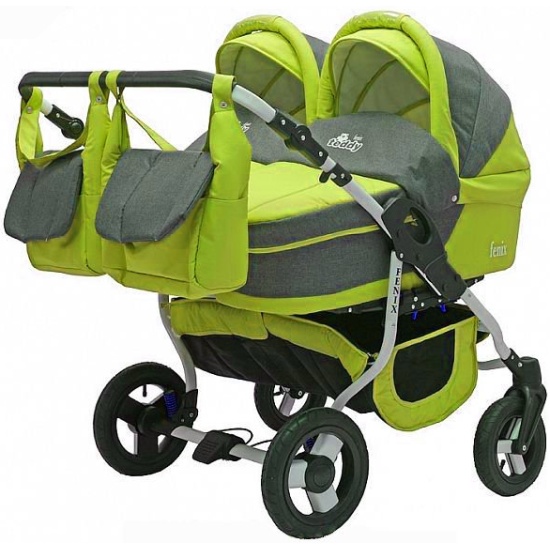Коляска для двойни 2 в 1 Bart-Plast Fenix Duo, серый-салатовый 04 ...