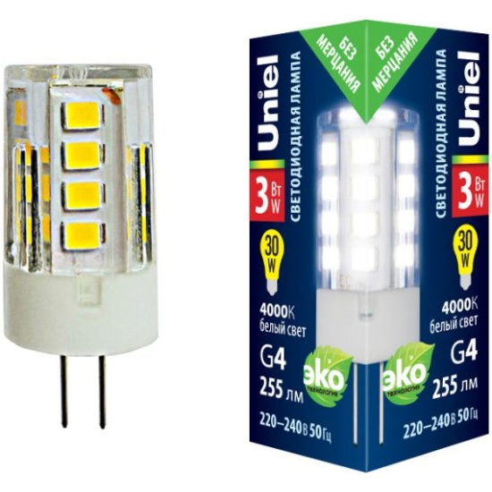 Светодиодная лампа LED-JC-220/3W/4000K/G4/CL GLZ09TR прозрачная. Белый ...