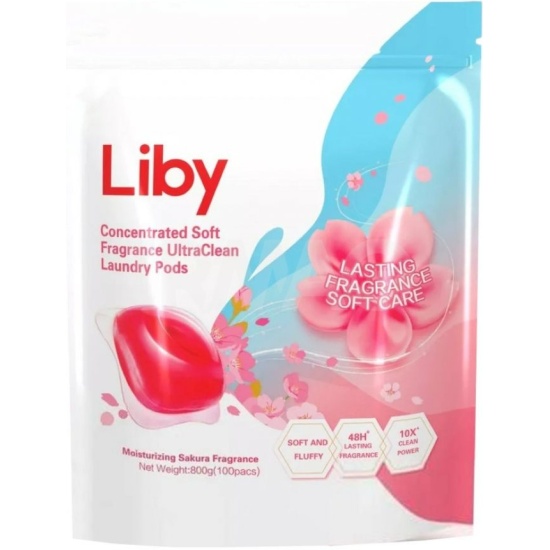 Капсулы для стирки LIBY 3в1 Softener с кондиционером, аромат цветов сакуры, 100 шт 6920174775006 ...