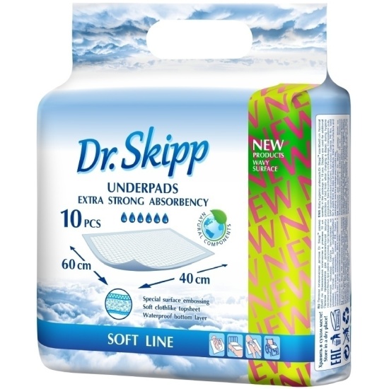 Пеленки гигиенические супервпитывающие Dr.Skipp 60х40 см, 10 шт ...