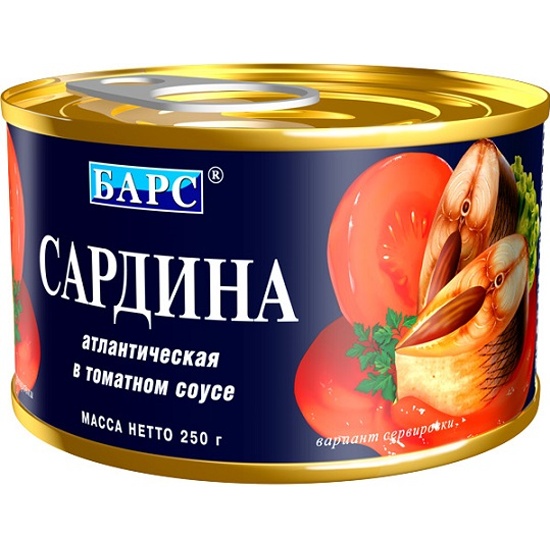 Сардина БАРС атлантическая в томатном соусе 250 г — купить в интернет ...