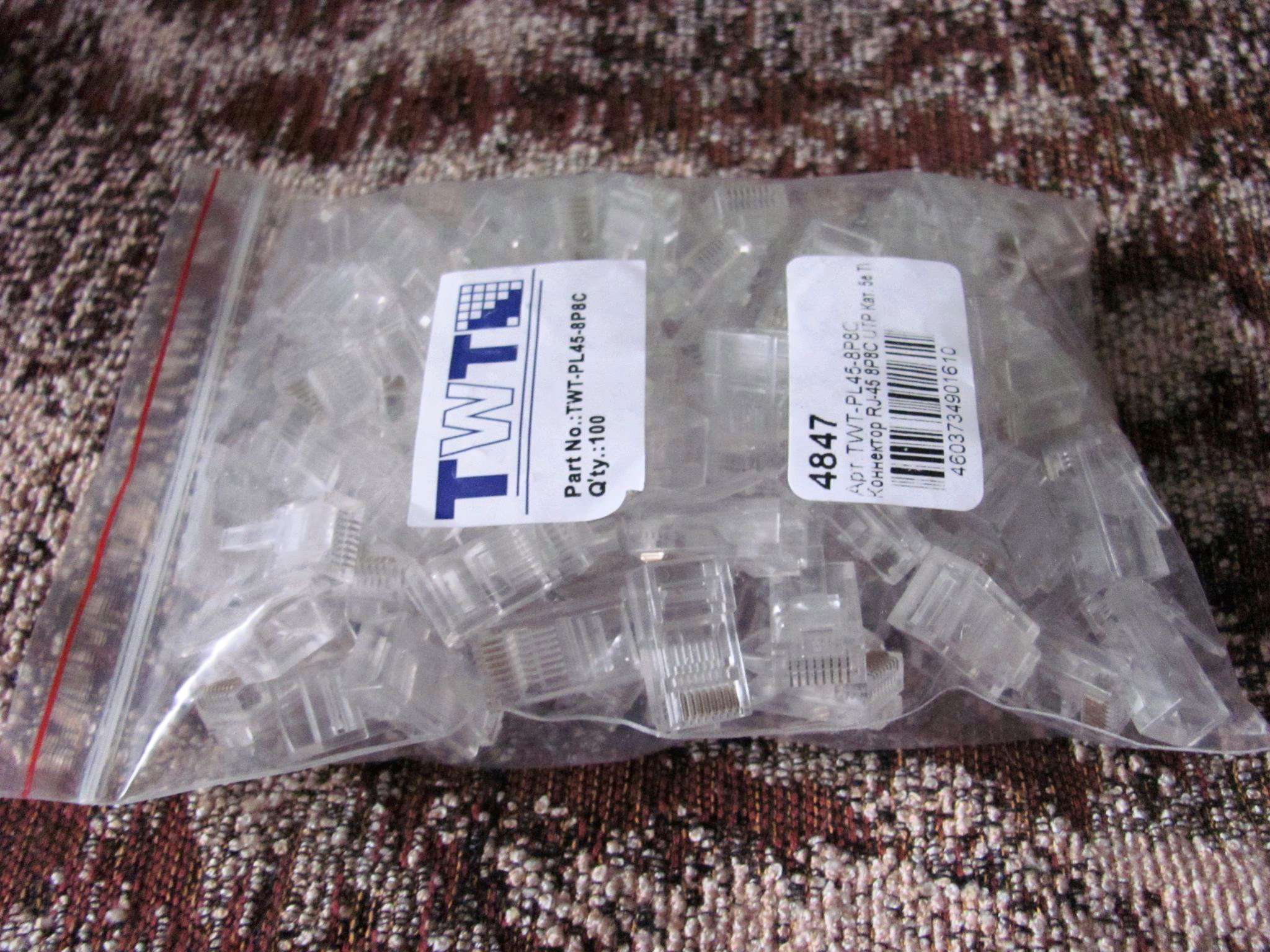Коннектор Lanmaster RJ45 UTP 8P8C, универсальный, cat.5e, 100 шт. (TWT ...