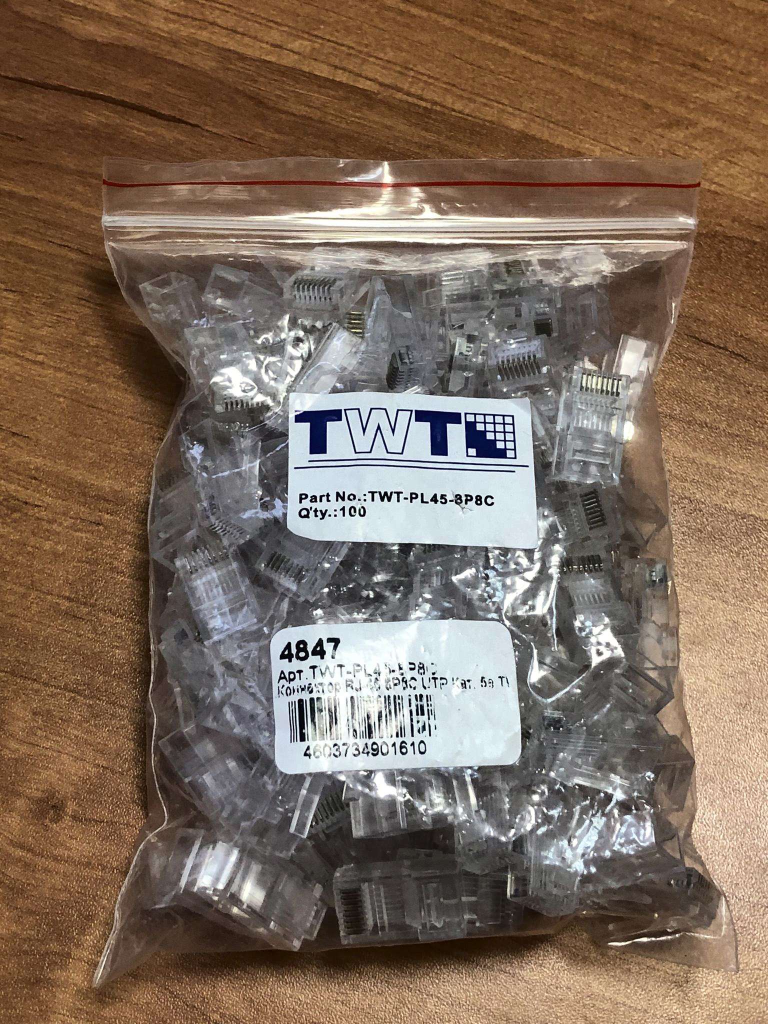 Коннектор Lanmaster RJ45 UTP 8P8C, универсальный, cat.5e, 100 шт. (TWT ...