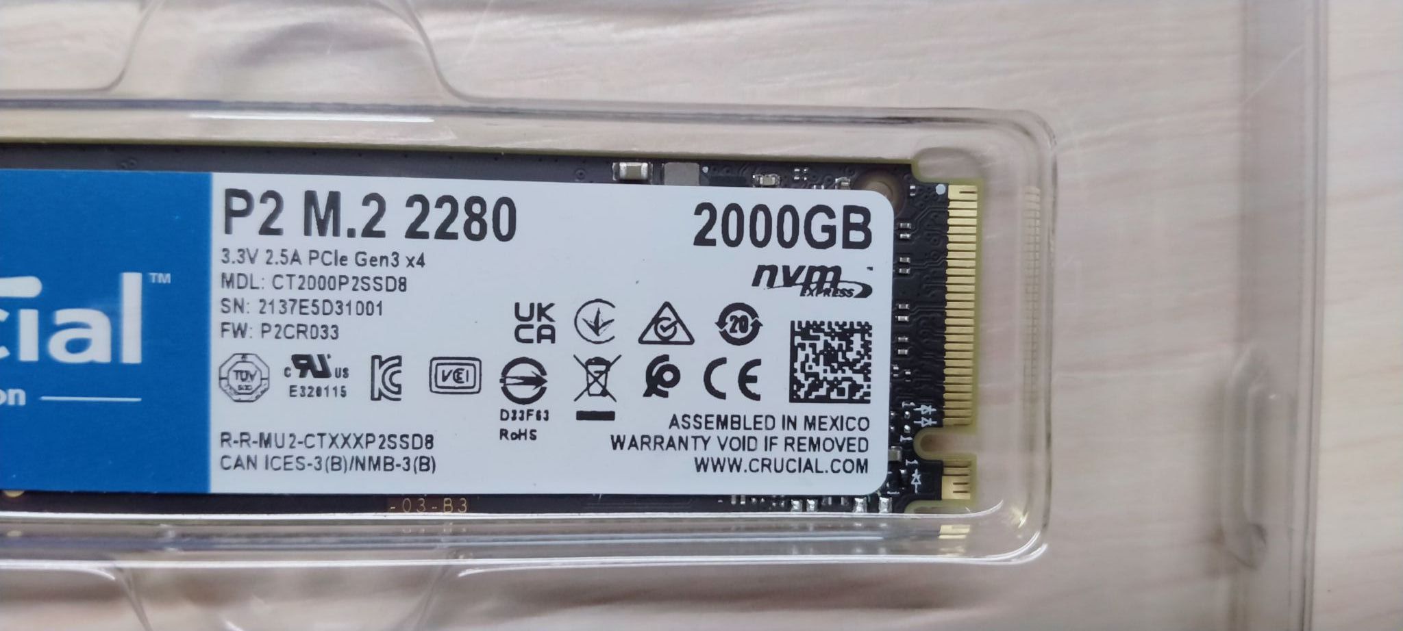 SSD диск Crucial M.2 2280 P2 series 2.0 Тб PCI-E 3.0 x4 QLC ...