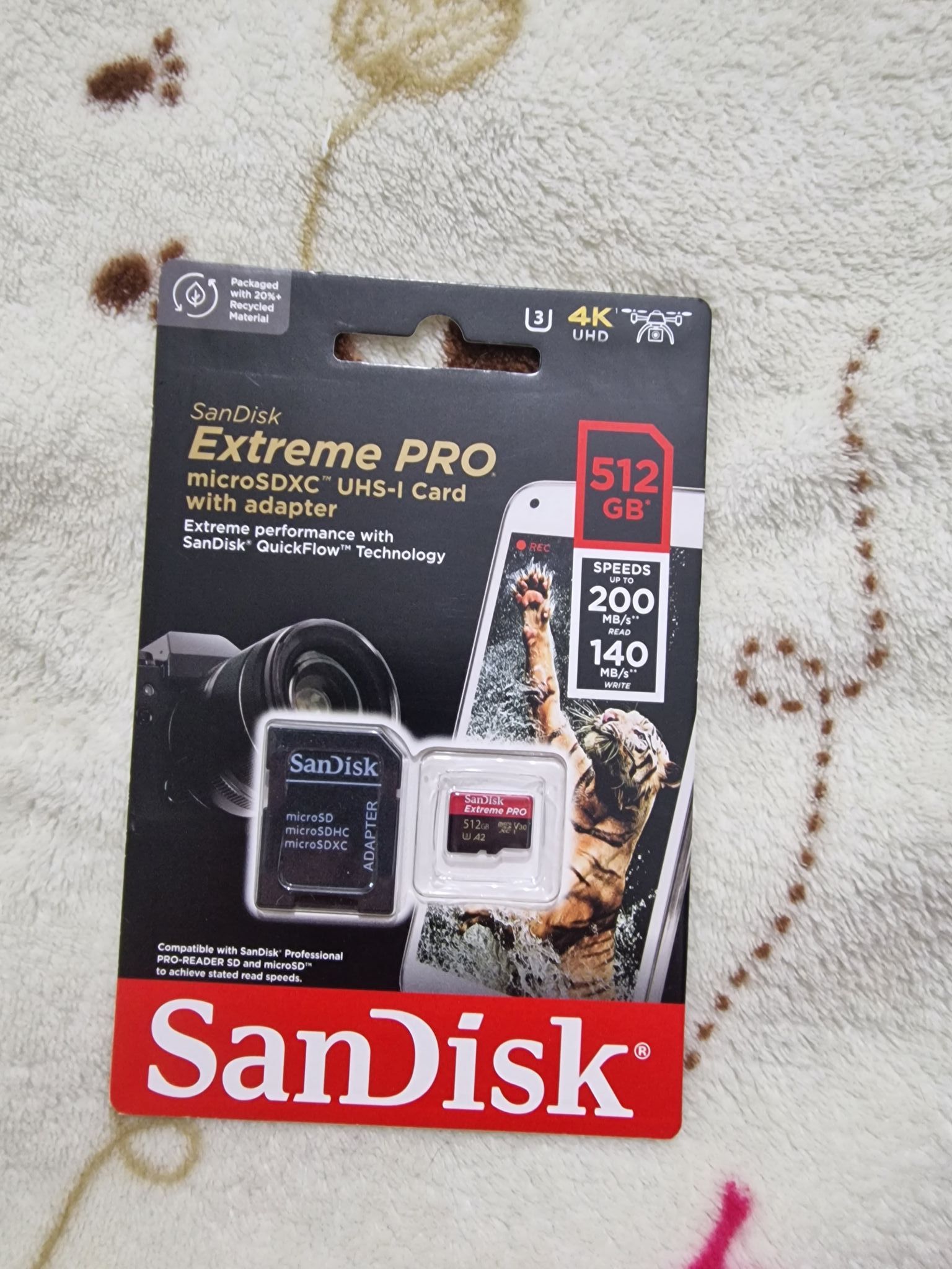 Карта памяти micro SDXC 512Gb Sandisk Extreme Pro UHS-I U3 V30 A2 + ADP (200/140 MB/s) SDSQXCD ...