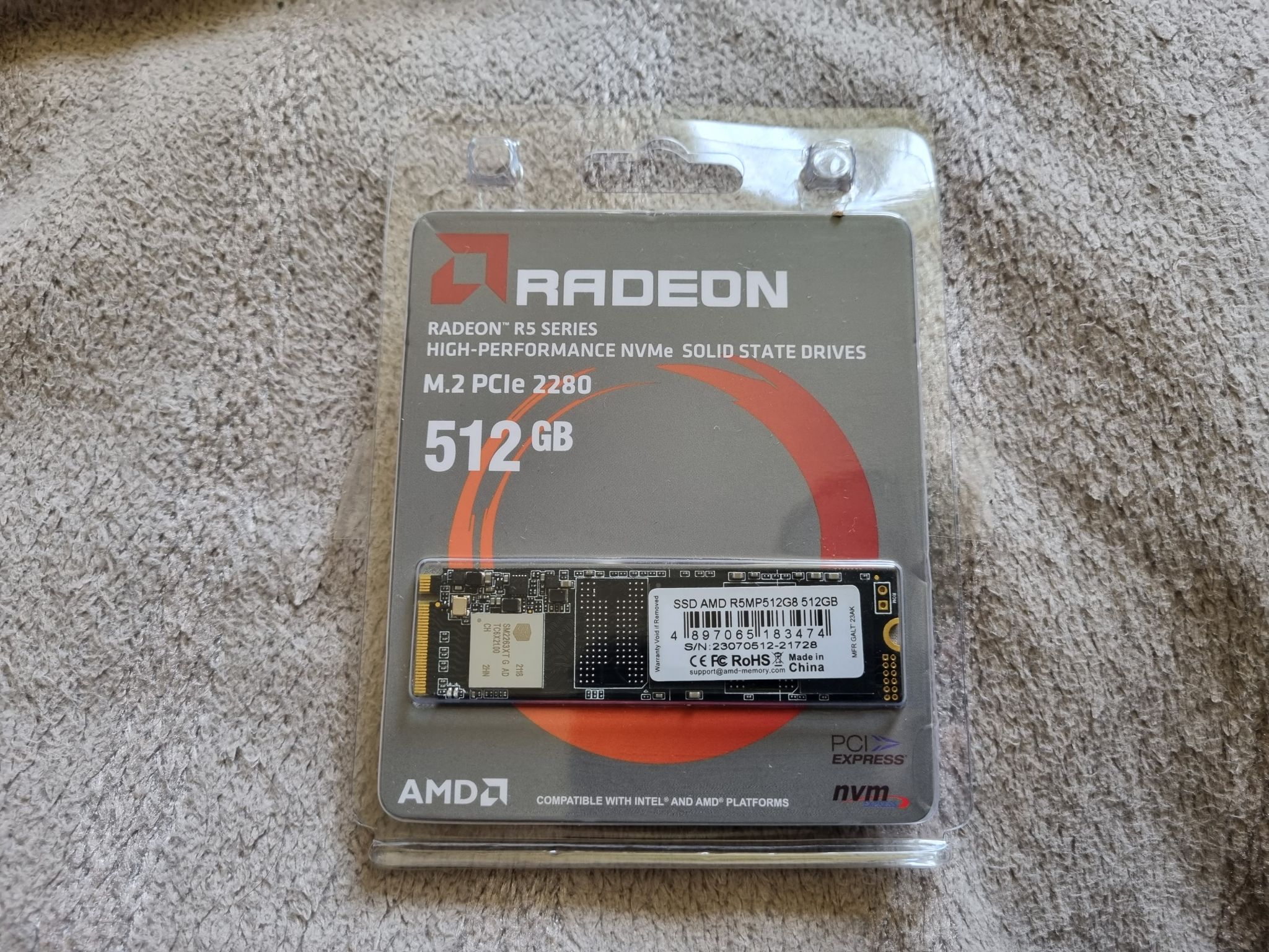 SSD диск AMD Radeon M2 2280 512Gb R5 Series PCIe Gen3x4 NVMe 3D NAND ...