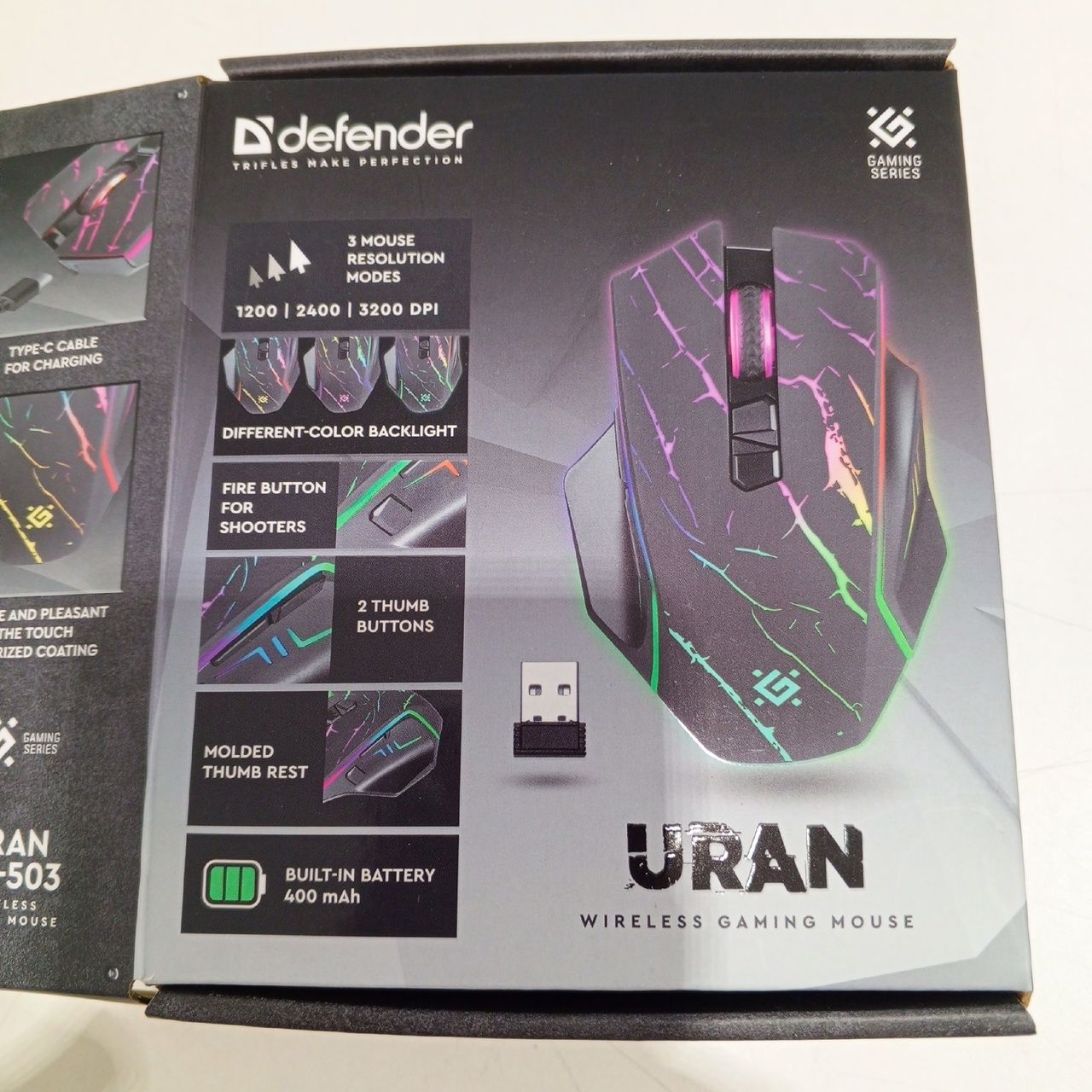 Мышь Defender Uran GM-503 черный, LED, 8D, 400 мАч, 3200dpi (52503 ...