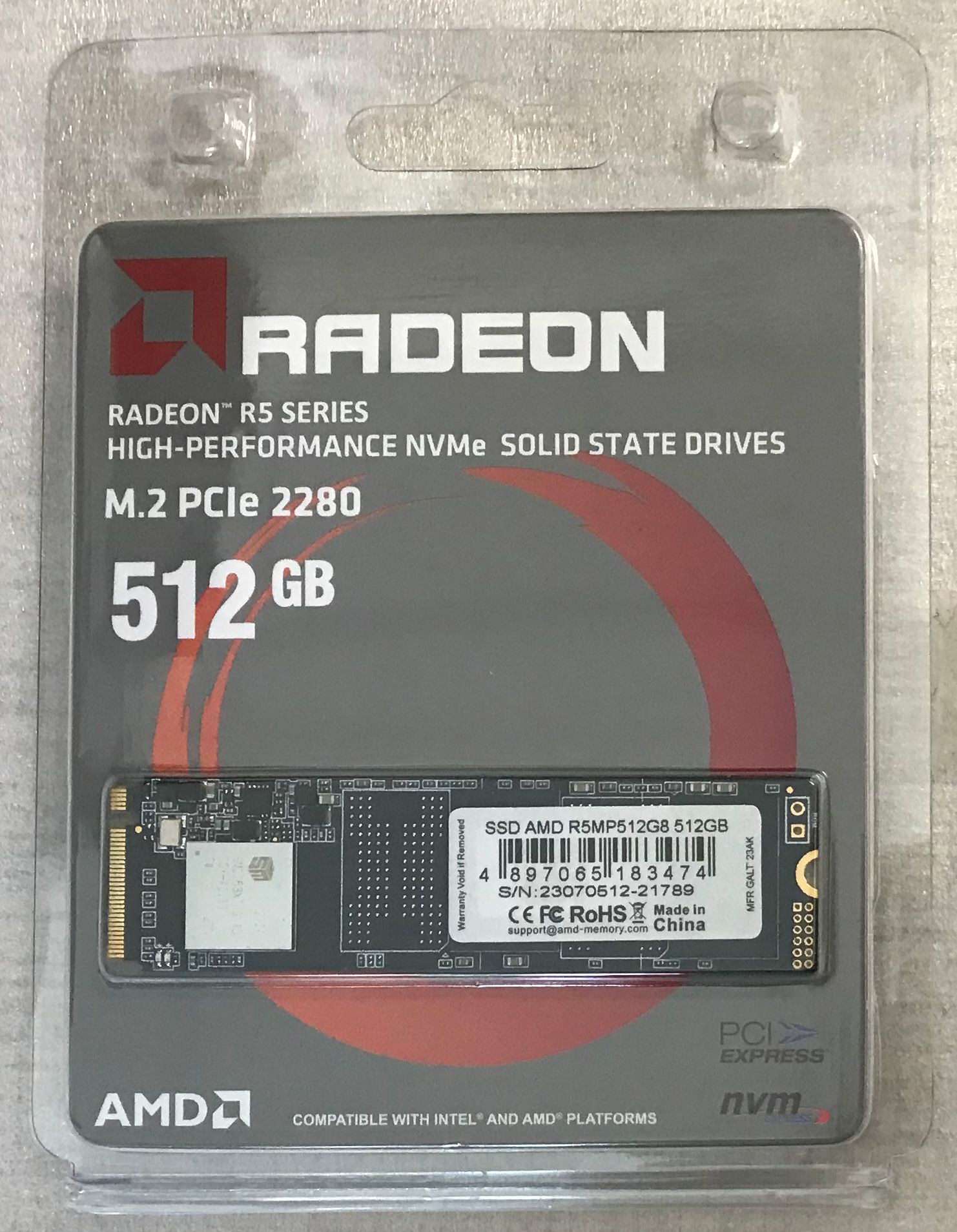 SSD диск AMD Radeon M2 2280 512Gb R5 Series PCIe Gen3x4 NVMe 3D NAND ...