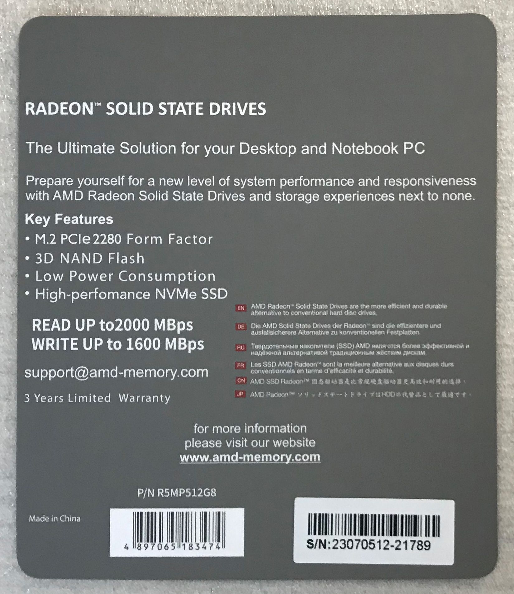 SSD диск AMD Radeon M2 2280 512Gb R5 Series PCIe Gen3x4 NVMe 3D NAND ...