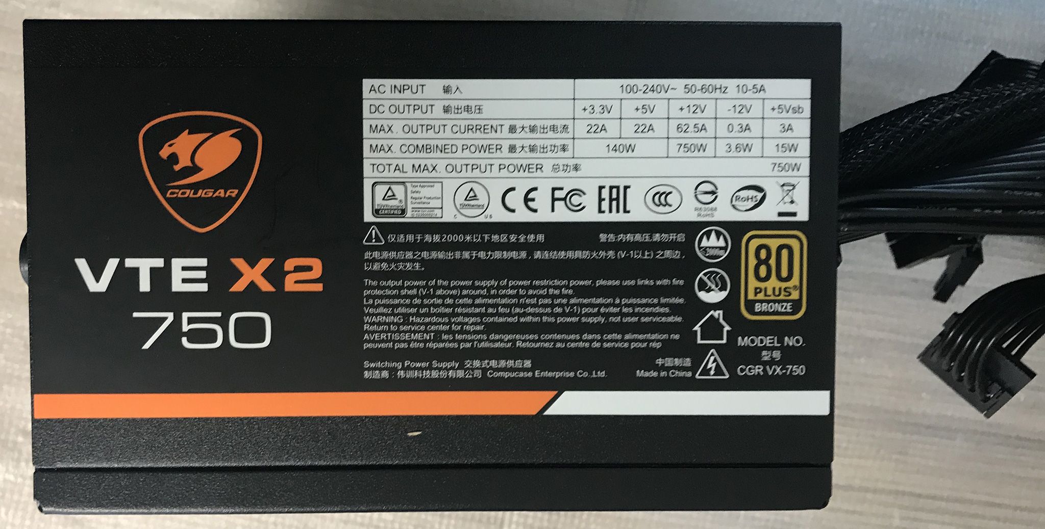 Блок питания Cougar VTE X2 750 Rev.2, 750W, 80+ Bronze — купить по низкой цене в интернет ...