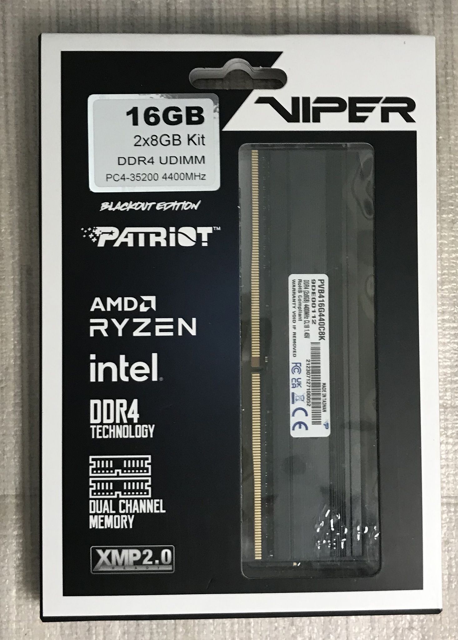Оперативная память Patriot Memory DDR4 16Gb (2x8Gb) 4400MHz pc-35200 ...