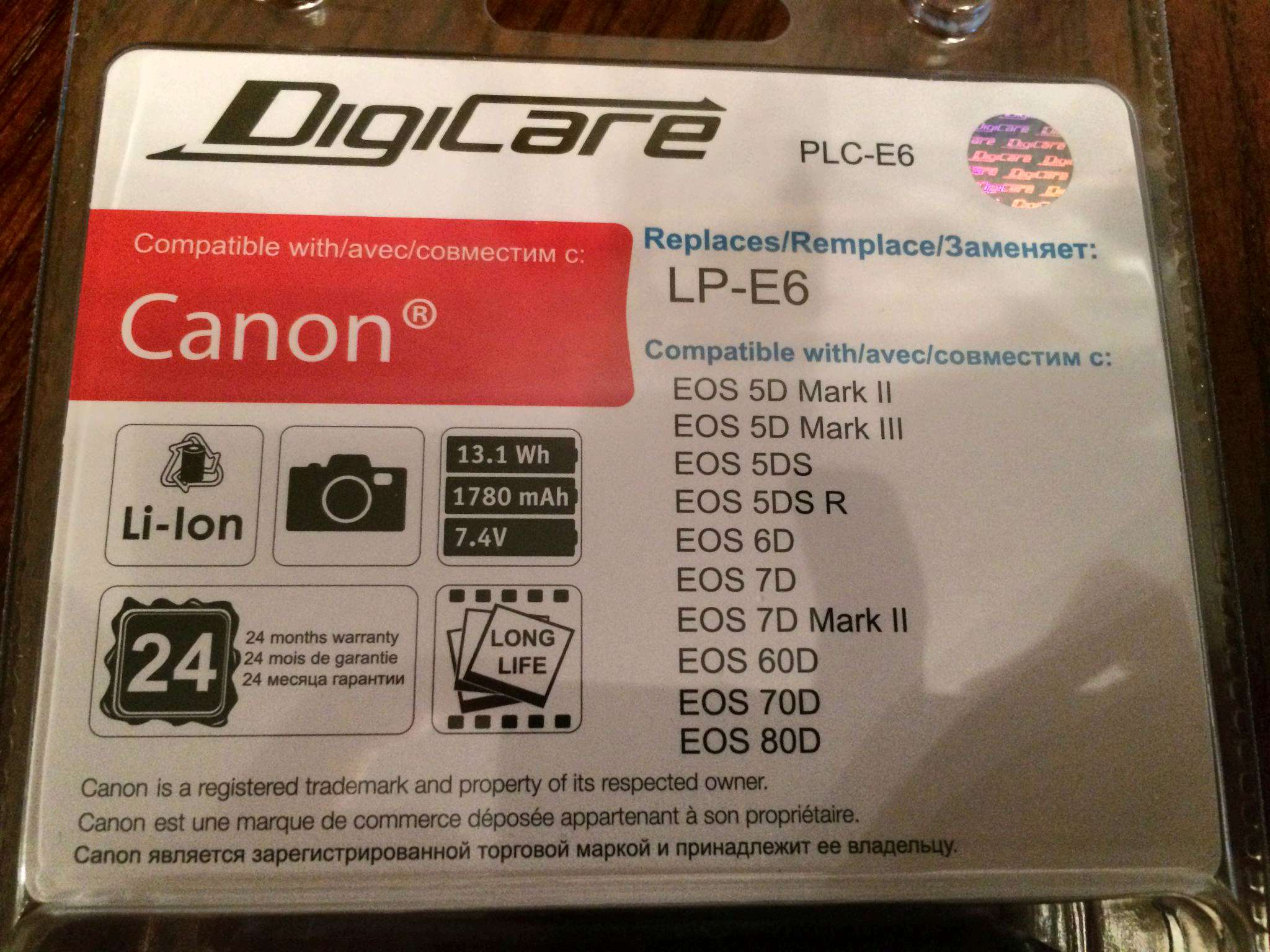 Аккумулятор для фотоаппарата DigiCare PLC-E6 / LP-E6 / для EOS 6D, 60D ...